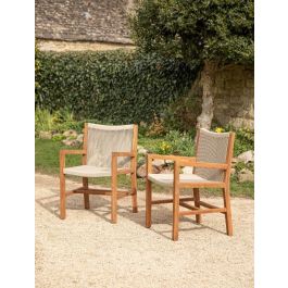 2 x Garden Trading Outdoor Indoor Mylor Dining Arm Chairs Natural Wood ...