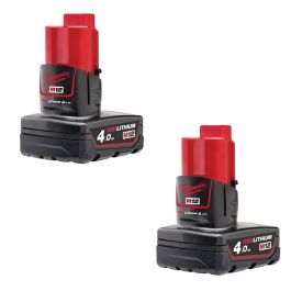 X2 Milwaukee 12V 4Ah Li-ion 4932430065 M12B4 REDLITHIUM-ION Battery ...